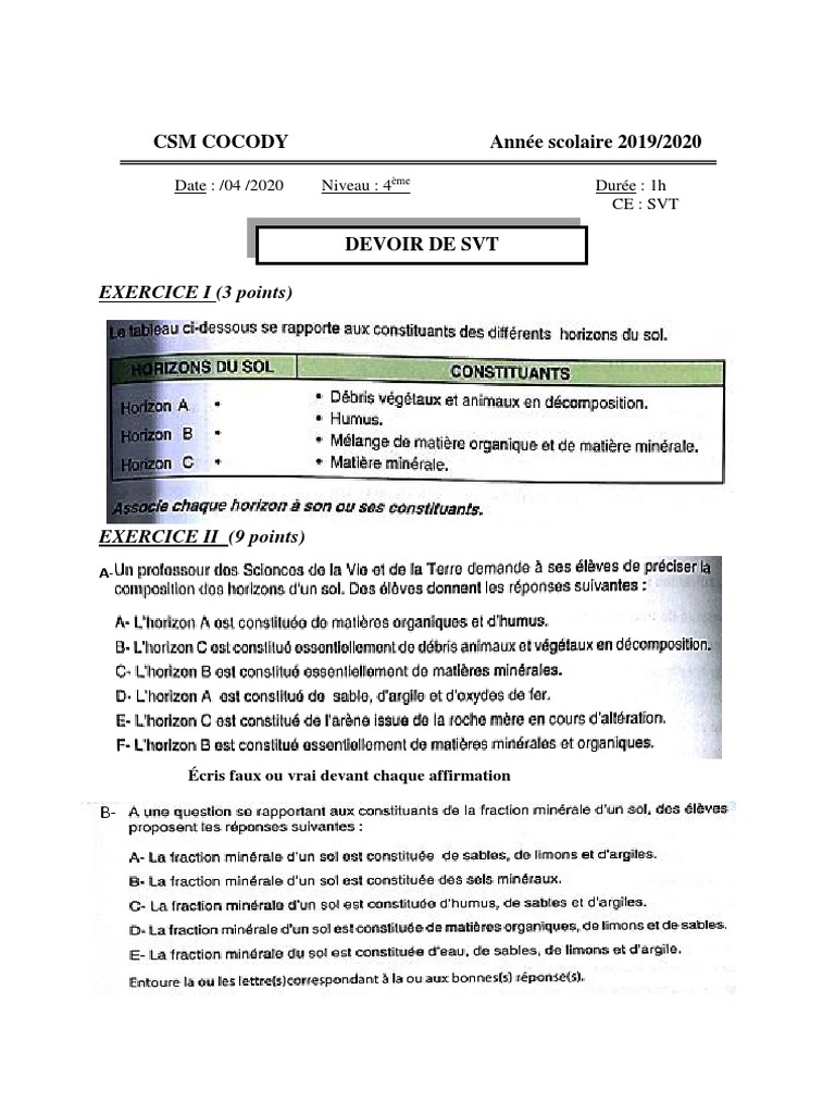 COCODY DEVOIR 4ème | PDF