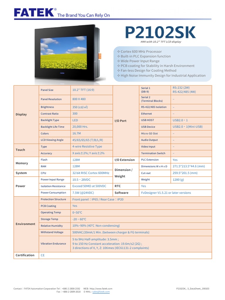 P2102SK DataSheet 190103 (EN) | PDF | Programmable Logic Controller | Usb