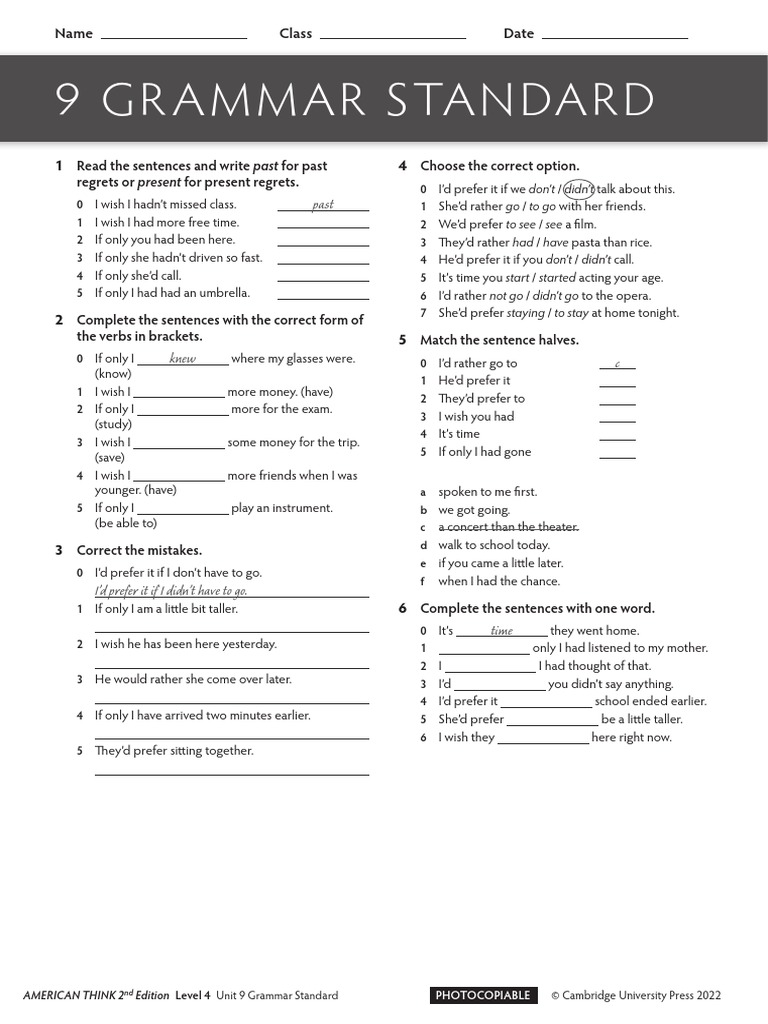 AmericanThink2ed - TR4 - Unit 9 Grammar Standard | PDF | Grammar | Cognition