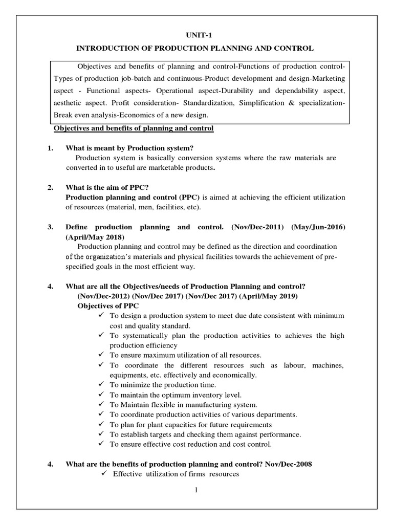 Unit 1 PPC | PDF | Scheduling (Production Processes) | Business