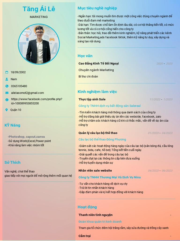 CV Tăng Ái Lễ - Ttt-TopCV - VN (3) (1) (1) - Ai Le | PDF