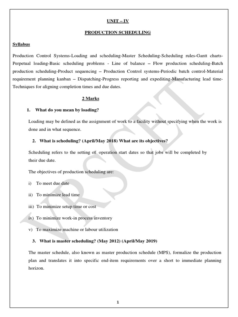 Unit 4 - PPC | PDF | Scheduling (Production Processes) | Scheduling (Computing)