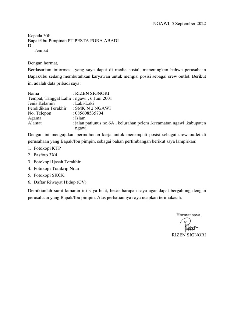 Surat Lamaranku | PDF