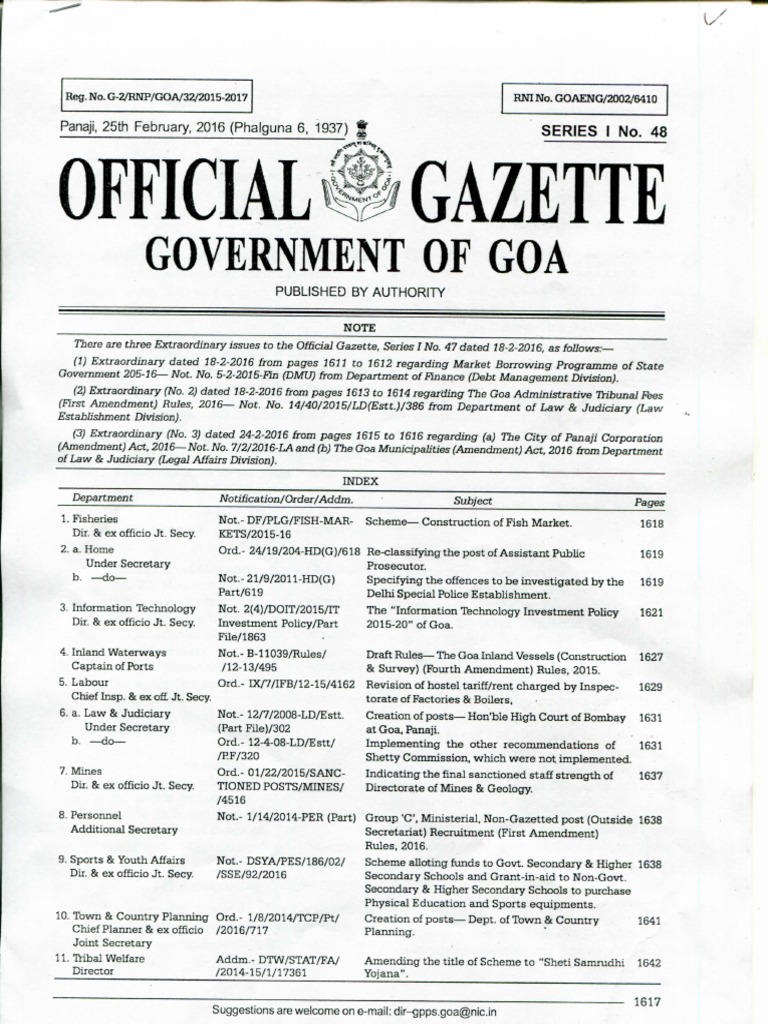 Government of Goa: Official Gazette | PDF | Water Transport | Shipping