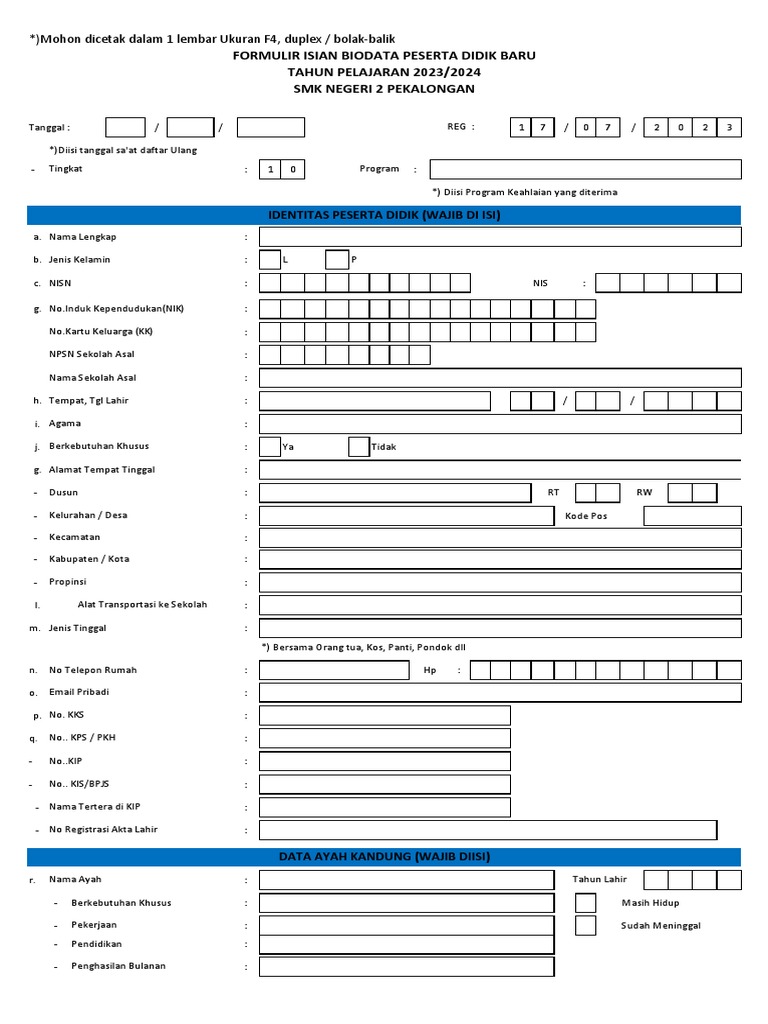 Formulir Biodata Kosong (1) | PDF