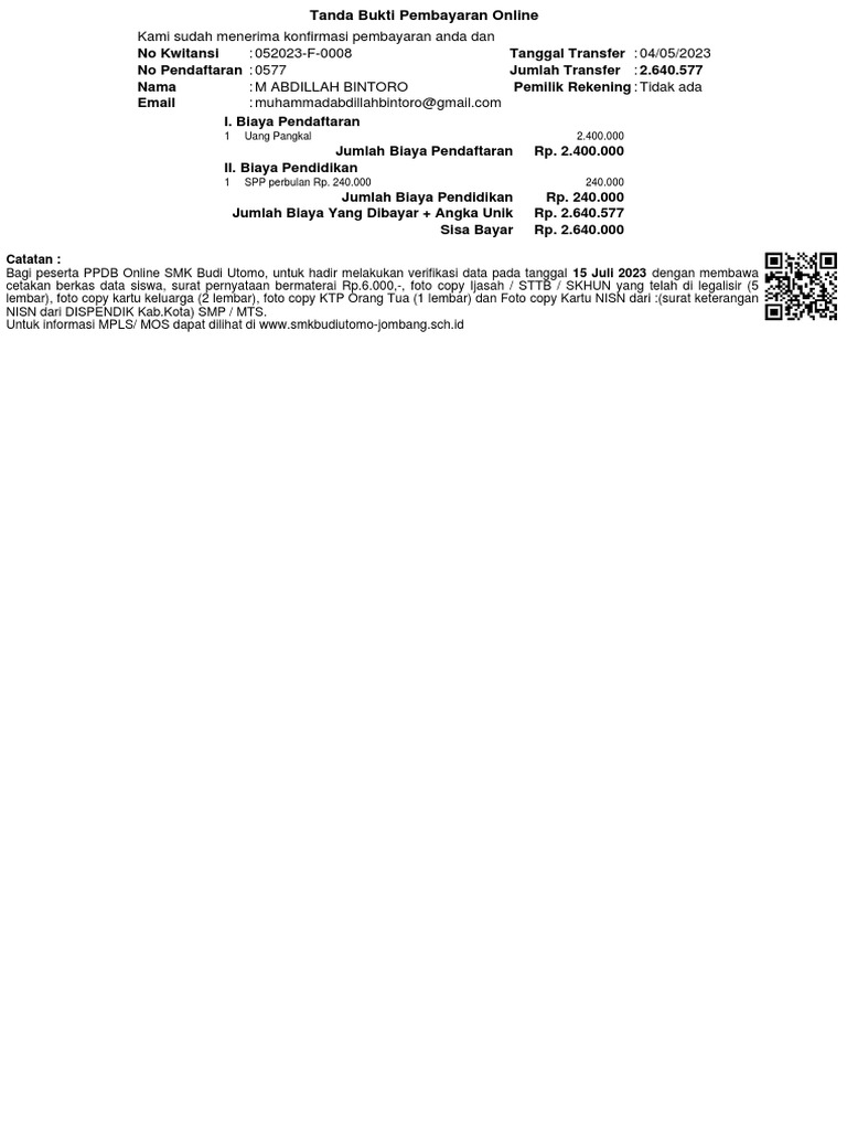 Kwitansi Daftar Ulang | PDF