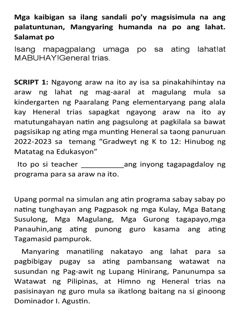 Script For Moving Up 2022 2023 | PDF