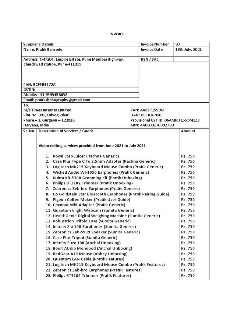Invoice Format Ver 1 | PDF | Headphones | Information And ...