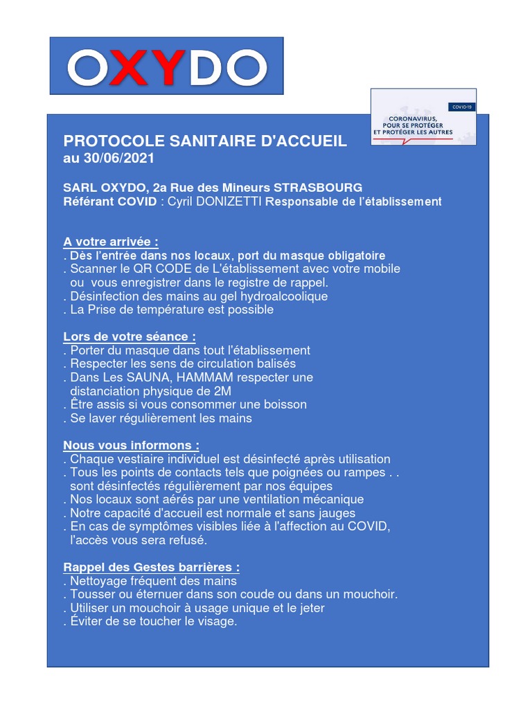 Protocole Sanitaire COVID-19 OXYDO Strasbourg | PDF
