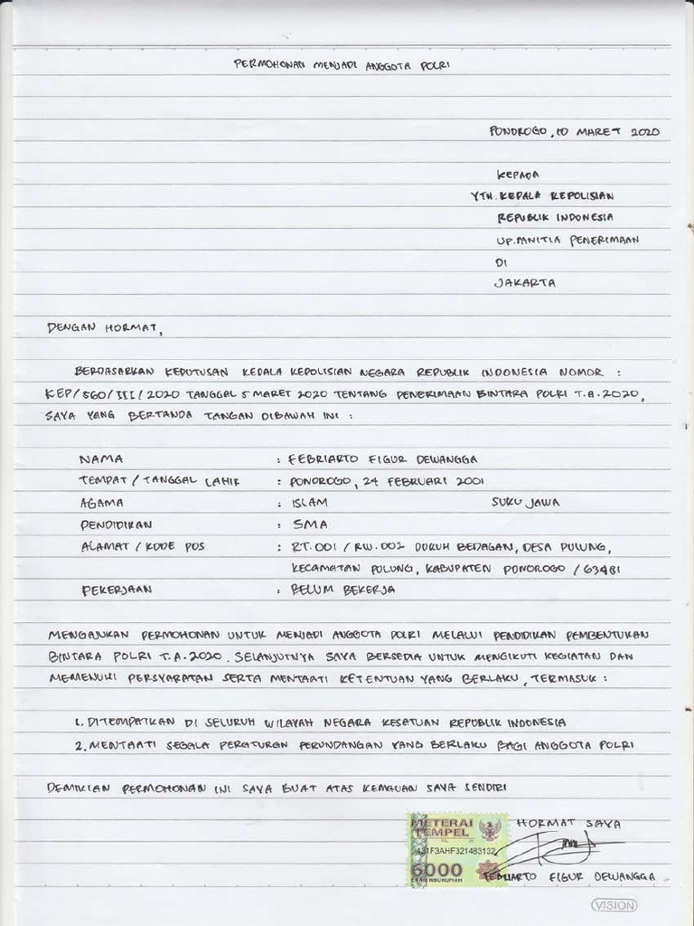 08.surat Permohonan Menjadi Anggota Polri | PDF