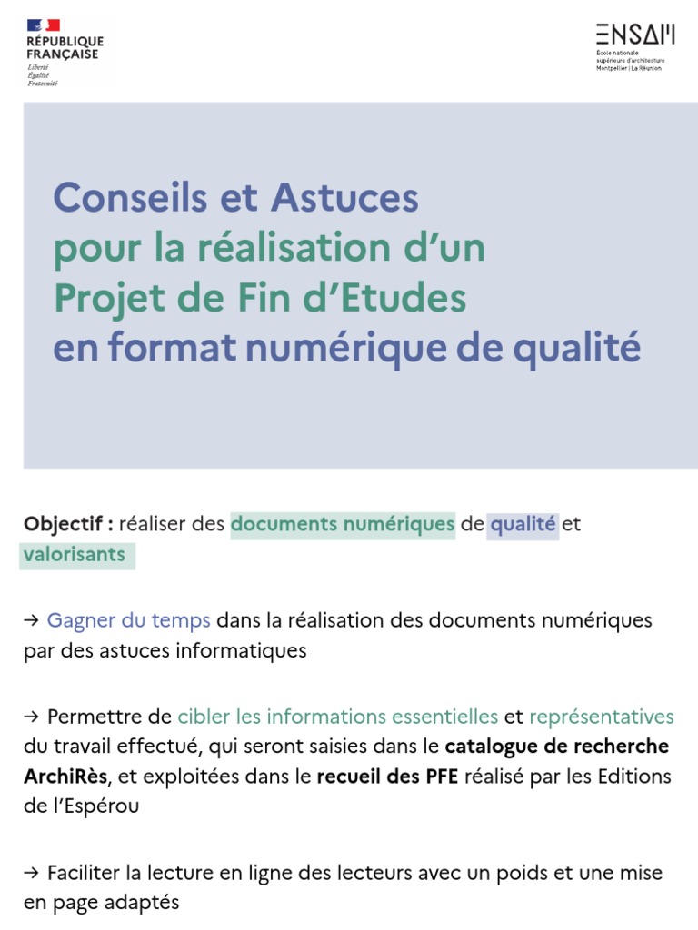 Conseils pour un PFE numérique réussi | PDF | Microsoft Word | Informatique