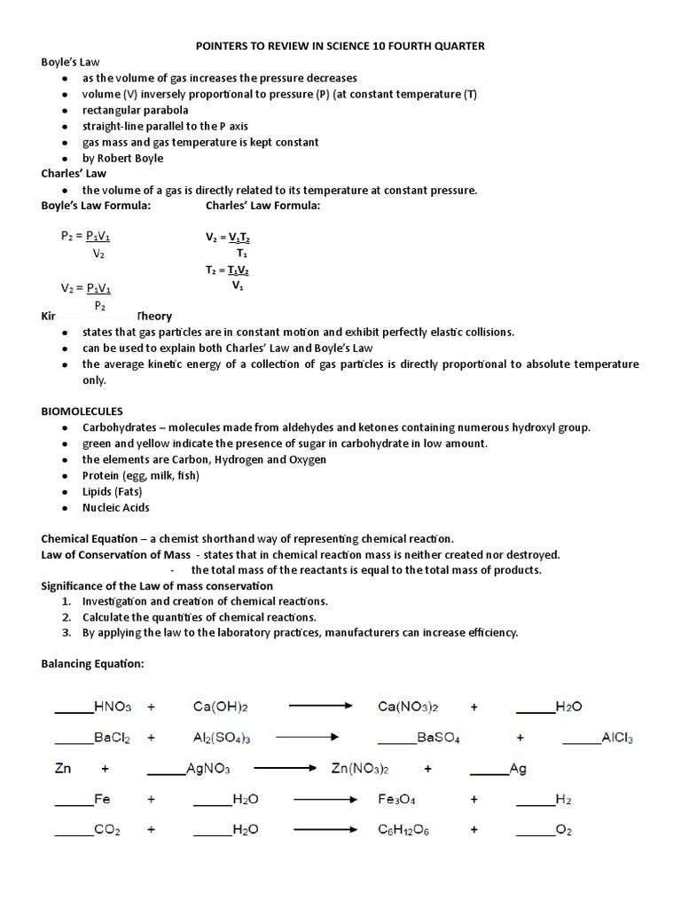Pointers To Review in Science 10 Fourth Quarter | Download Free PDF | Chemical Reactions ...