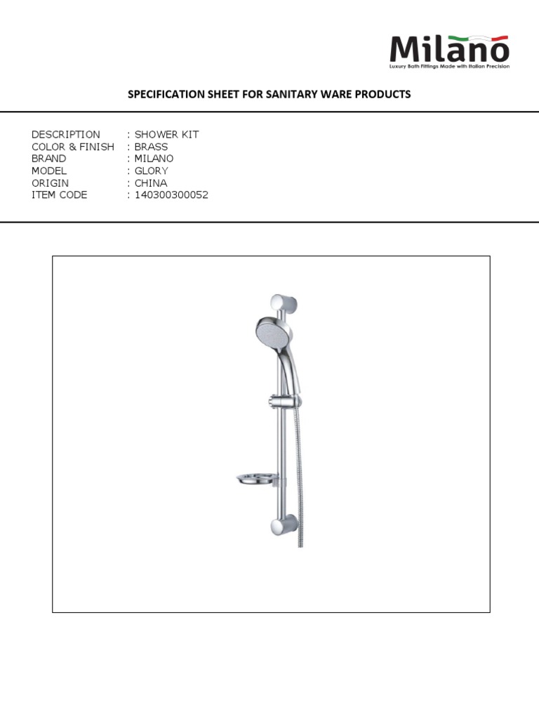 Sanitary Ware: Milano Shower Kit | PDF