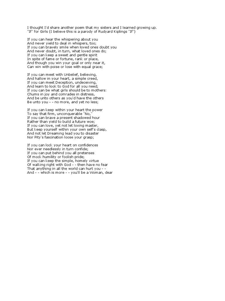 Parody Poem "If" for Girls | PDF