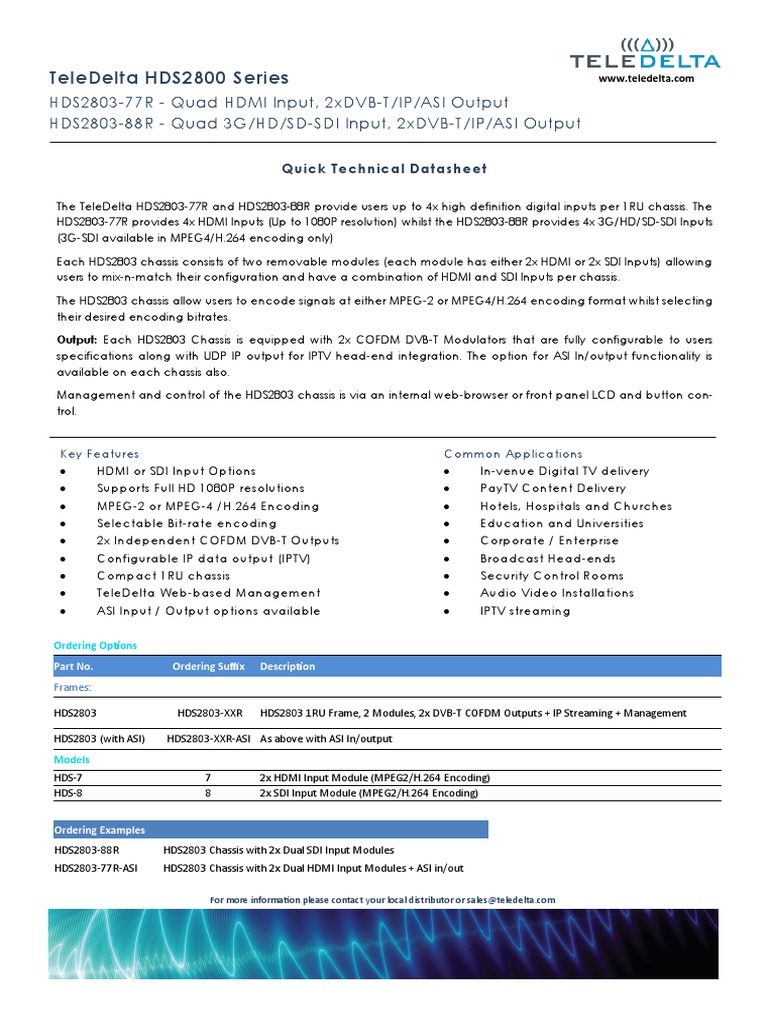DataSheet HDS2803 | PDF | Hdmi | Data Compression