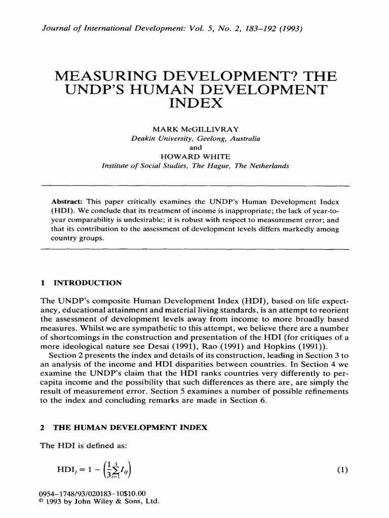 Measuring Development - The UNDP's Human Development Index (Journal of ...