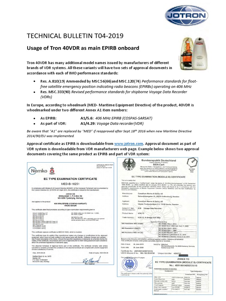 TB04 2019 Tron 40VDR Used As Main EPIRB | PDF | Bit | Navigation