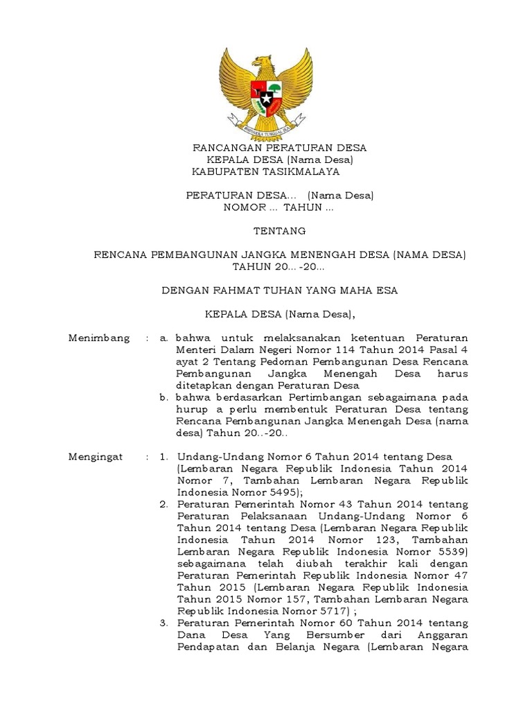 Contoh Perdes RPJM Desa Ta 20.. | PDF