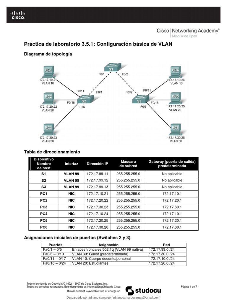Configuración Básica de VLAN | PDF | Dirección IP | Protocolos de comunicaciones