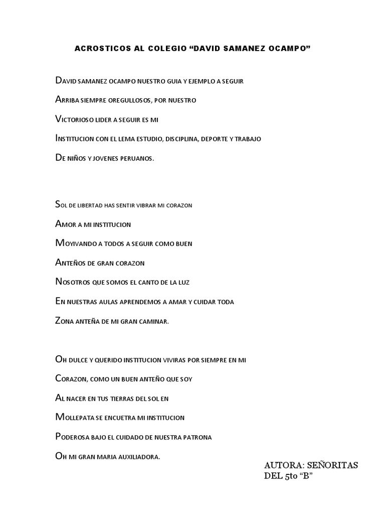 Acrósticos del Colegio David Samanez | PDF
