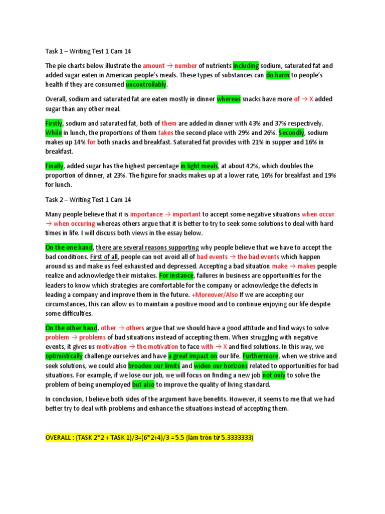 Writing Test 1 Cam 14 | PDF | Meal | Fat