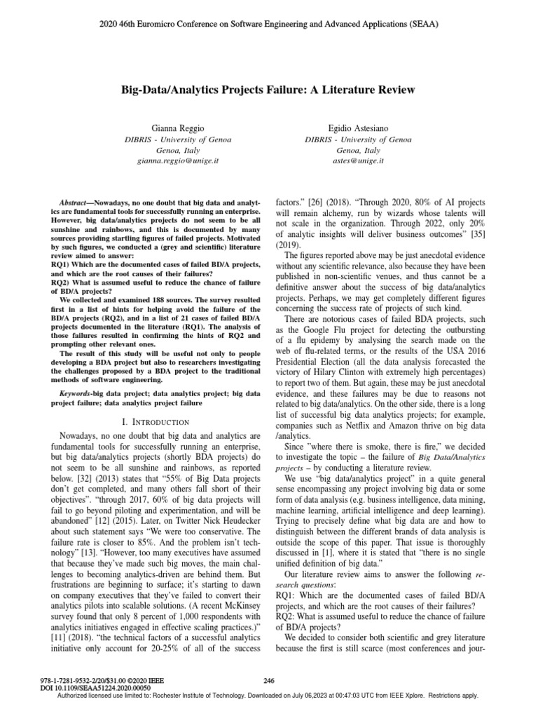 Big-Data - Analytics Projects Failure - A Literature Review | PDF | Analytics | Big Data