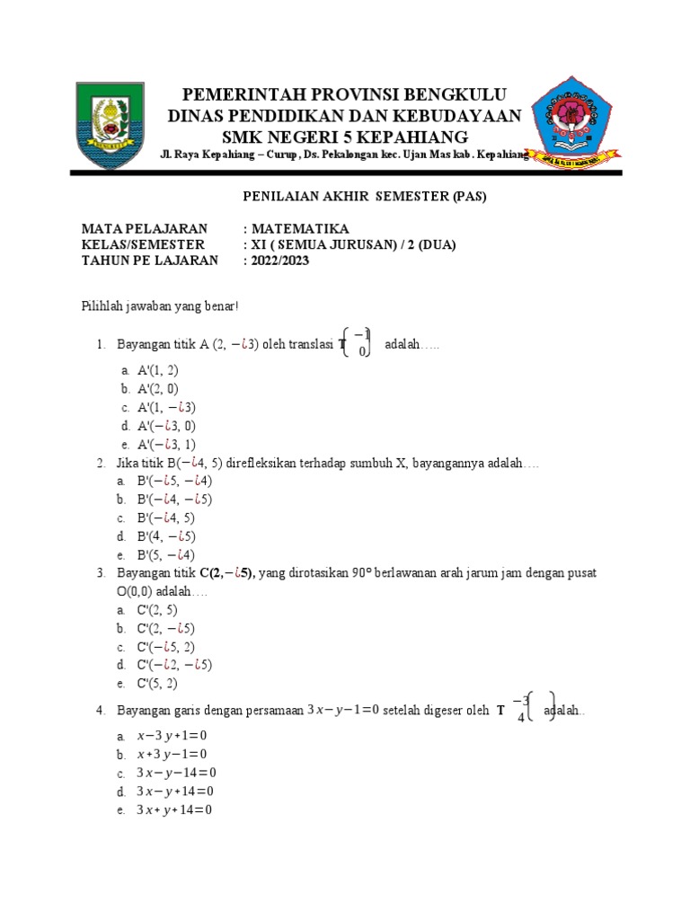 Soal (Pas) Matematika Kelas Xi Sebelas | PDF
