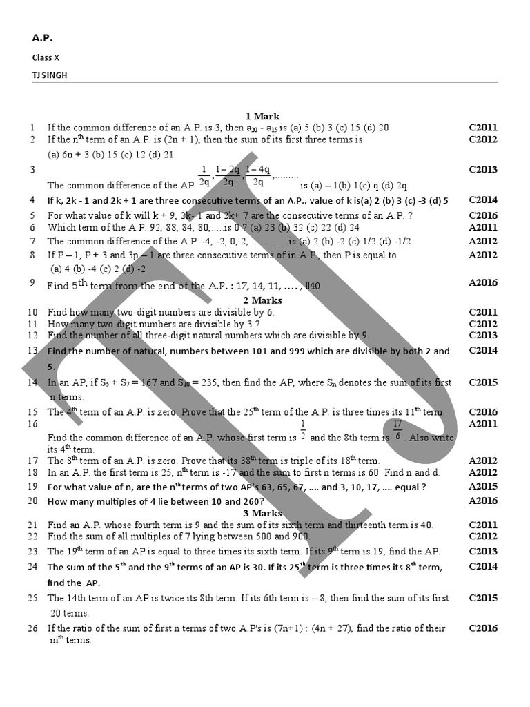 5 Arithmatic Progression | Download Free PDF | Mathematics | Mathematical Objects