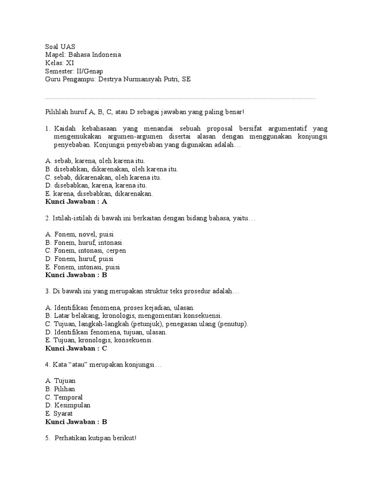 Soal UAS B.indo Kls XI SMT 2 35 | PDF