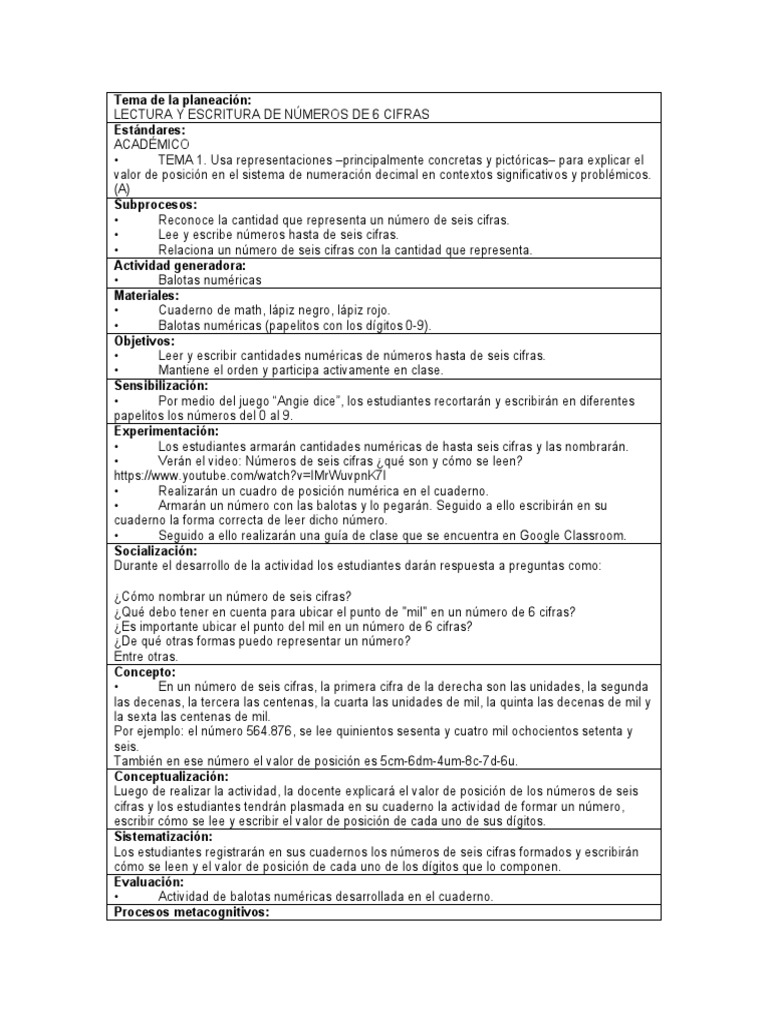 Lectura y Escritura de Números de 6 Cifras | PDF | Convenciones de ... Lectura y Escritura de Números de 6 Cifras | PDF | Convenciones de ...