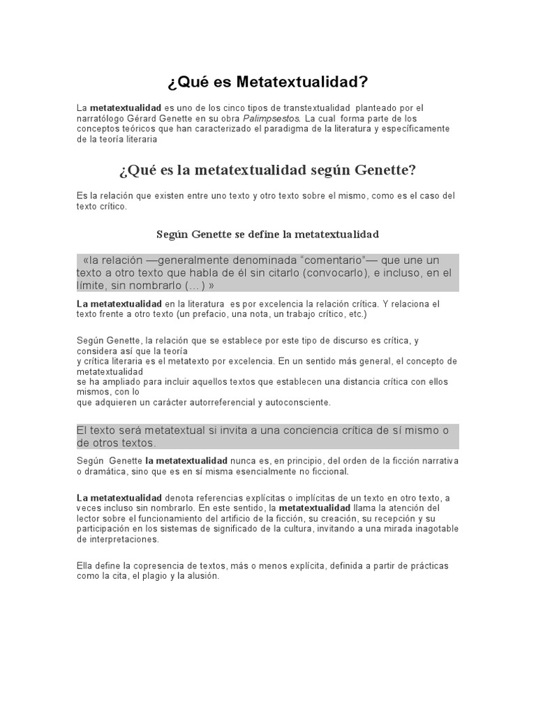 Qué Es Metatextualidad | PDF