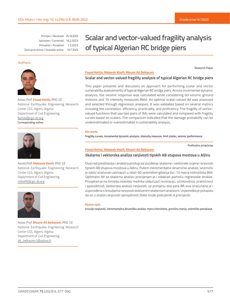 Scalar and Vector-Valued Fragility Analysis of Typical Algerian RC ... Scalar and Vector-Valued Fragility Analysis of Typical Algerian RC ...