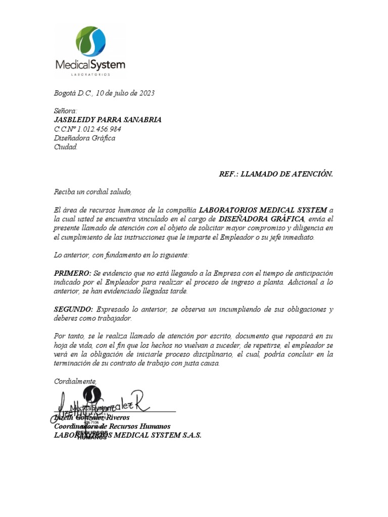 LLAMADO DE ATENCION LLEGADAS TARDE | PDF