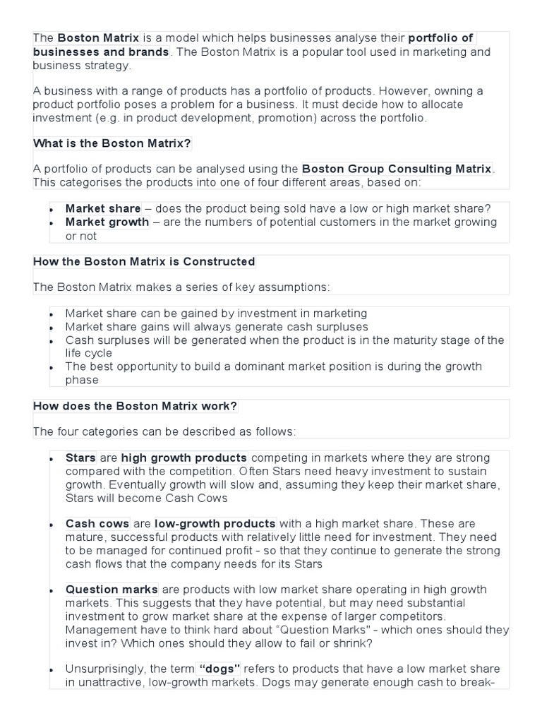 Boston Matrix | PDF | Economies | Microeconomics