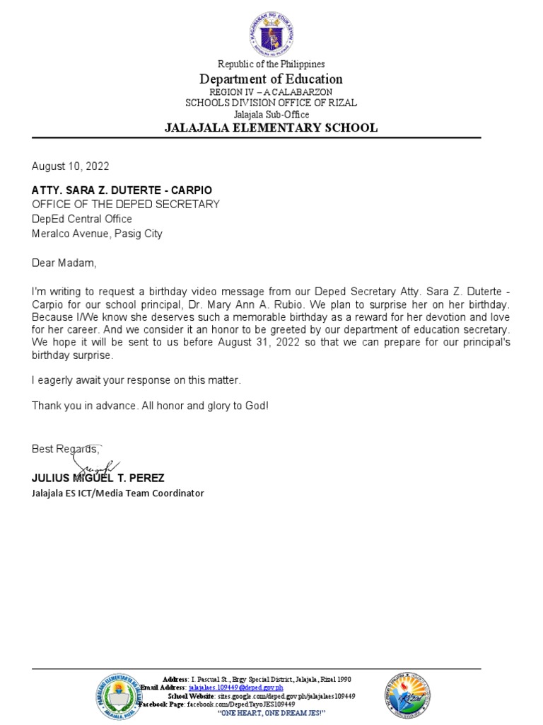 Request Letter For Birthday Video Message | PDF