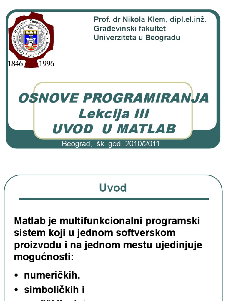 Predavanje 3 Uvod U Matlab 1392904410679 | PDF