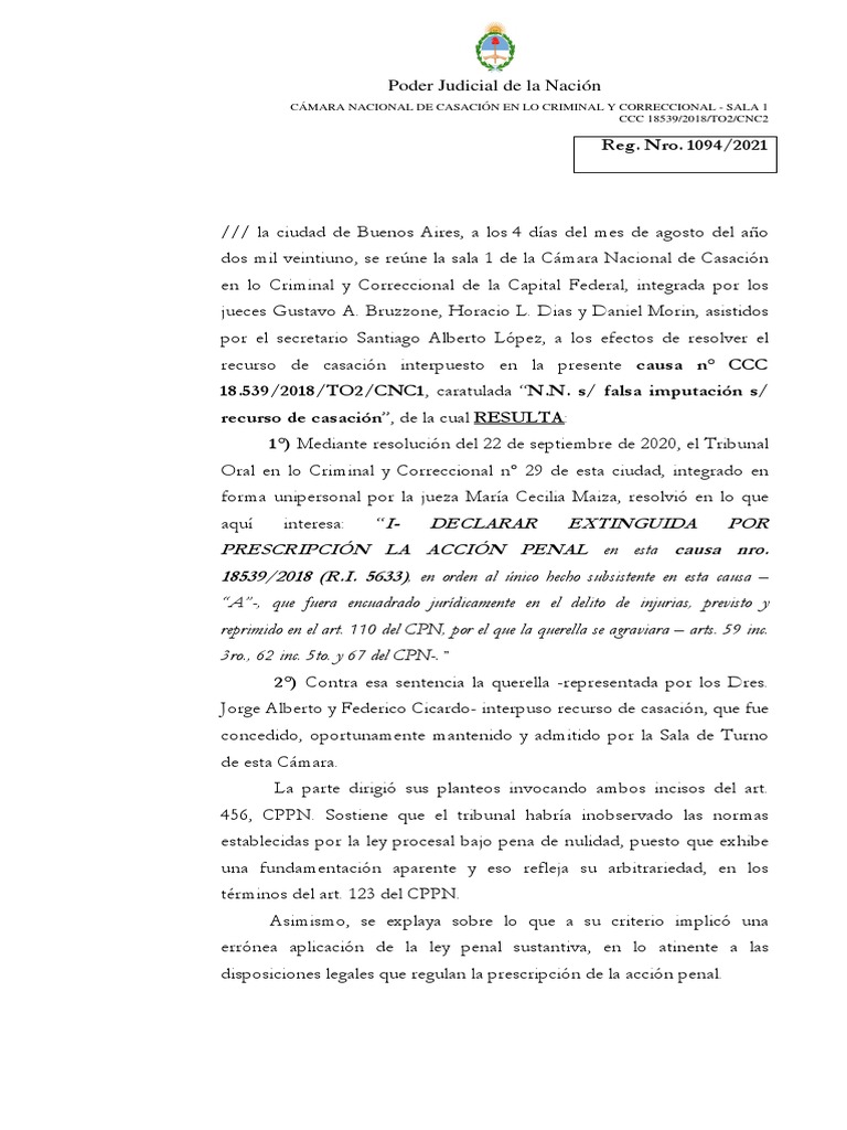 CNCCC #119 - 18539 - 2018 - Reg. 1094 - 2021 | PDF | Derecho penal ...