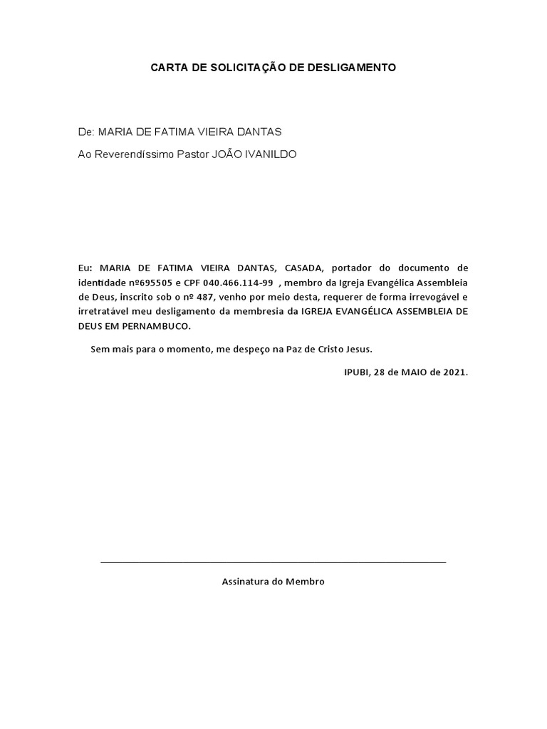 Carta de Solicitação de Desligamento | PDF