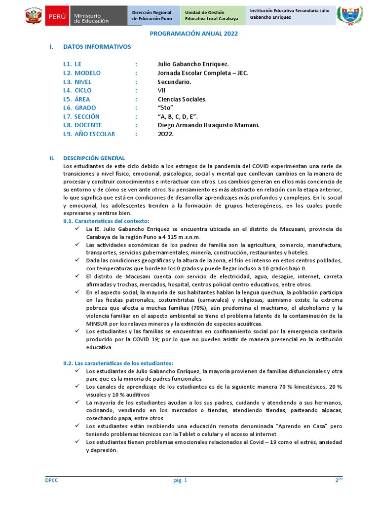 Formato Programacion Anual | PDF | Evaluación | Aprendizaje