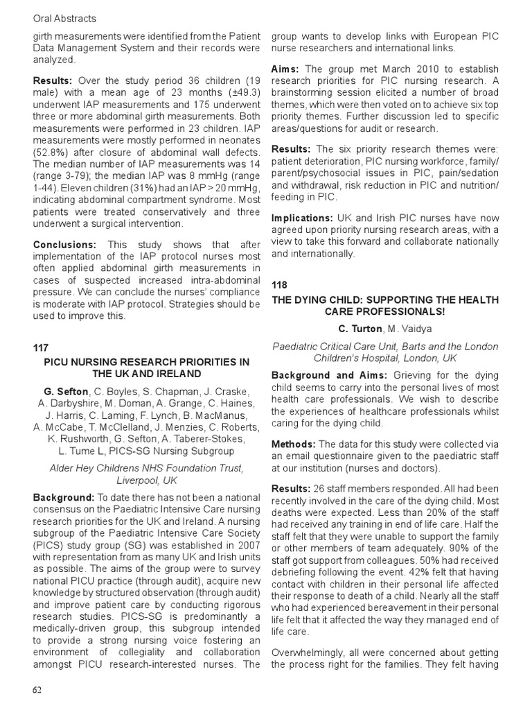 117 Picu Nursing Research Priorities in The Uk and Ireland | PDF ...