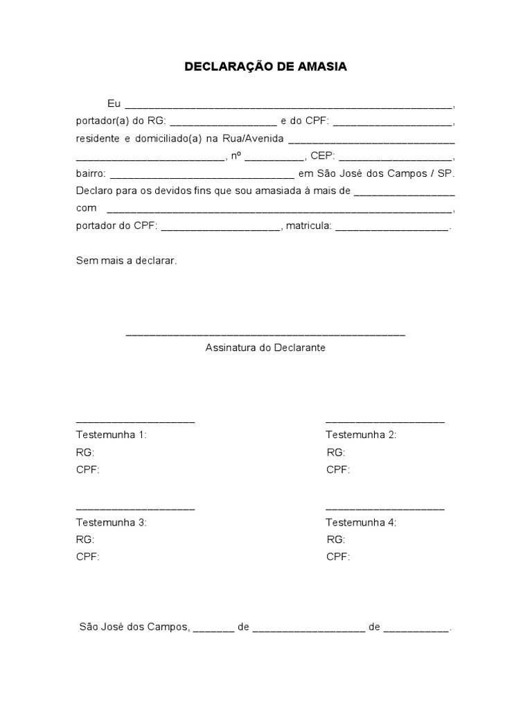Declaração de Amasia Simples | PDF
