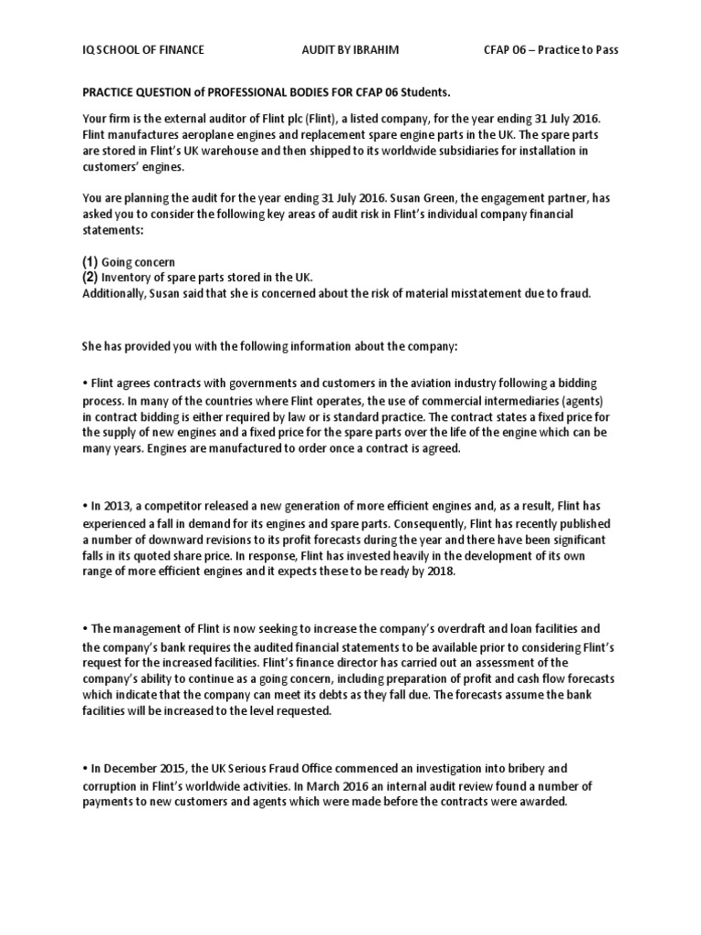 Flinn (ISA 315 + ISA 240 + ISA 570) | PDF | Audit | Going Concern