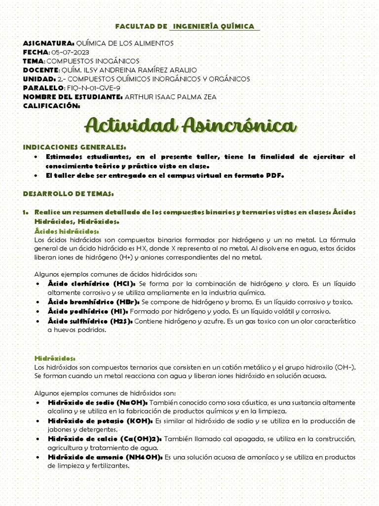 U2 - Tarea Clase 2 - S3 | PDF | Ácido | Hidróxido