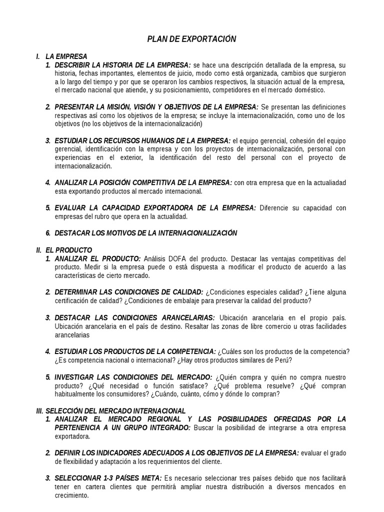 Plan De Exportacion1 Pdf Mercado Economía Business