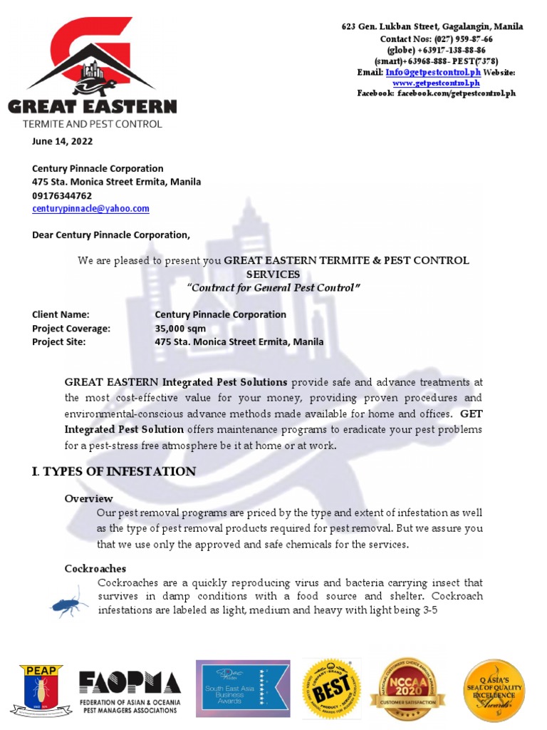 Century Pinnacle Corporation - General Pest Control Proposal | PDF ...
