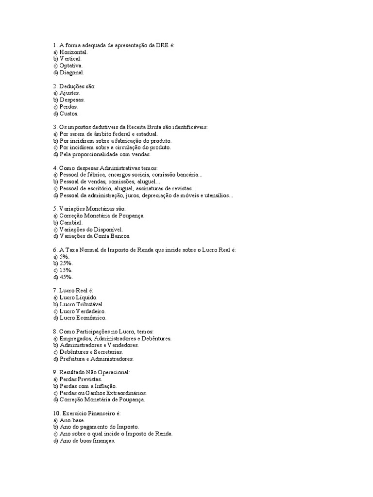 Exercícios Dre | PDF