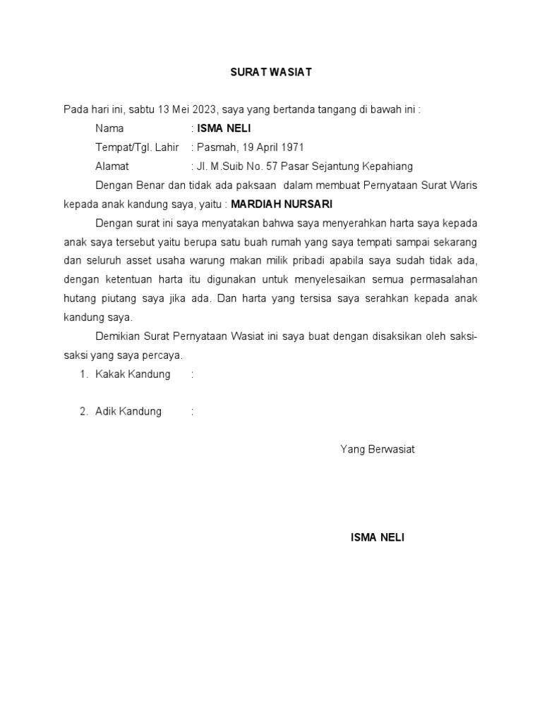 Surat Wasiat | PDF | Hukum