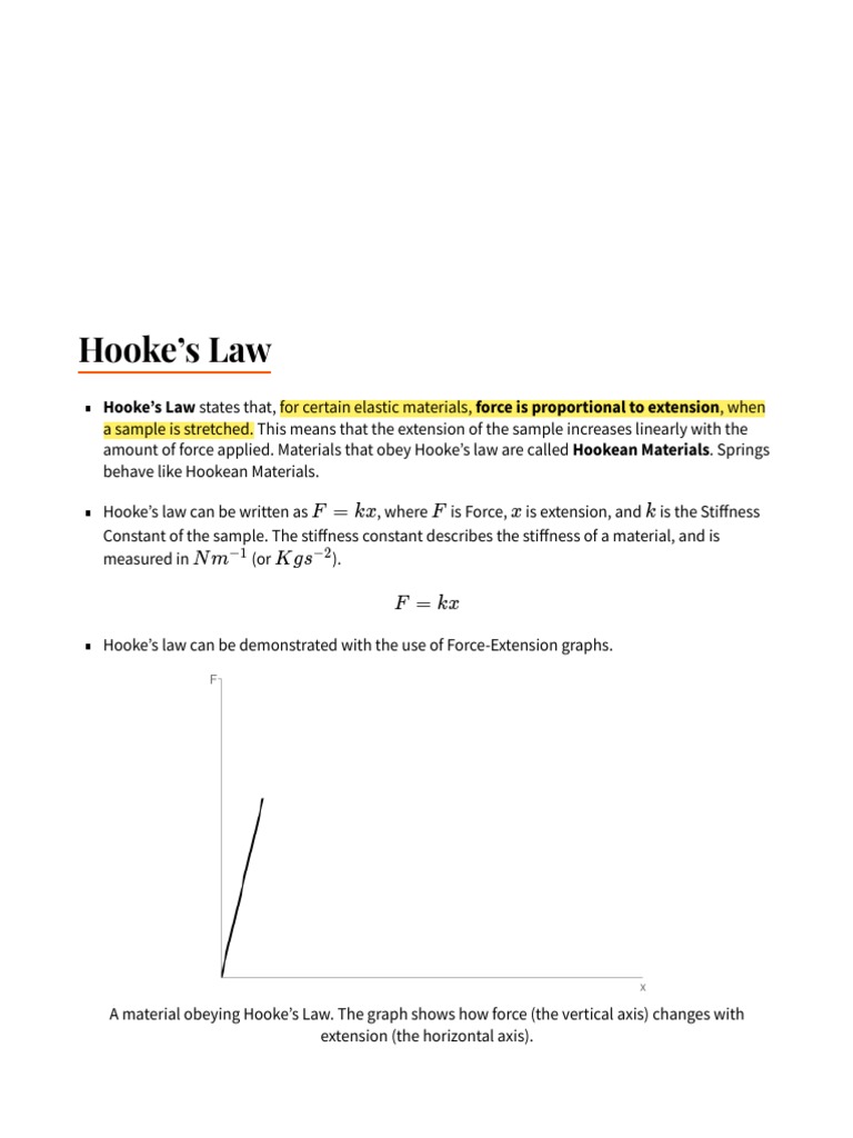 Hooke's Law - A Level Notes | PDF | Elasticity (Physics) | Deformation ...