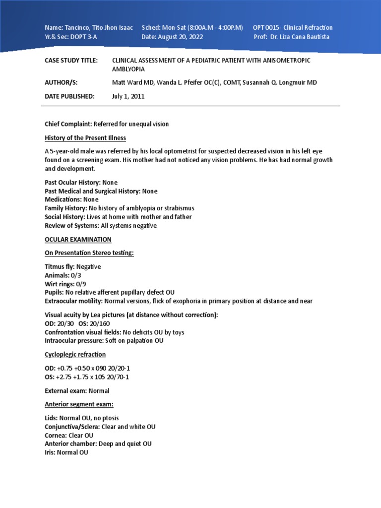 Case Study Pediatric | Download Free PDF | Visual Acuity | Facial Features