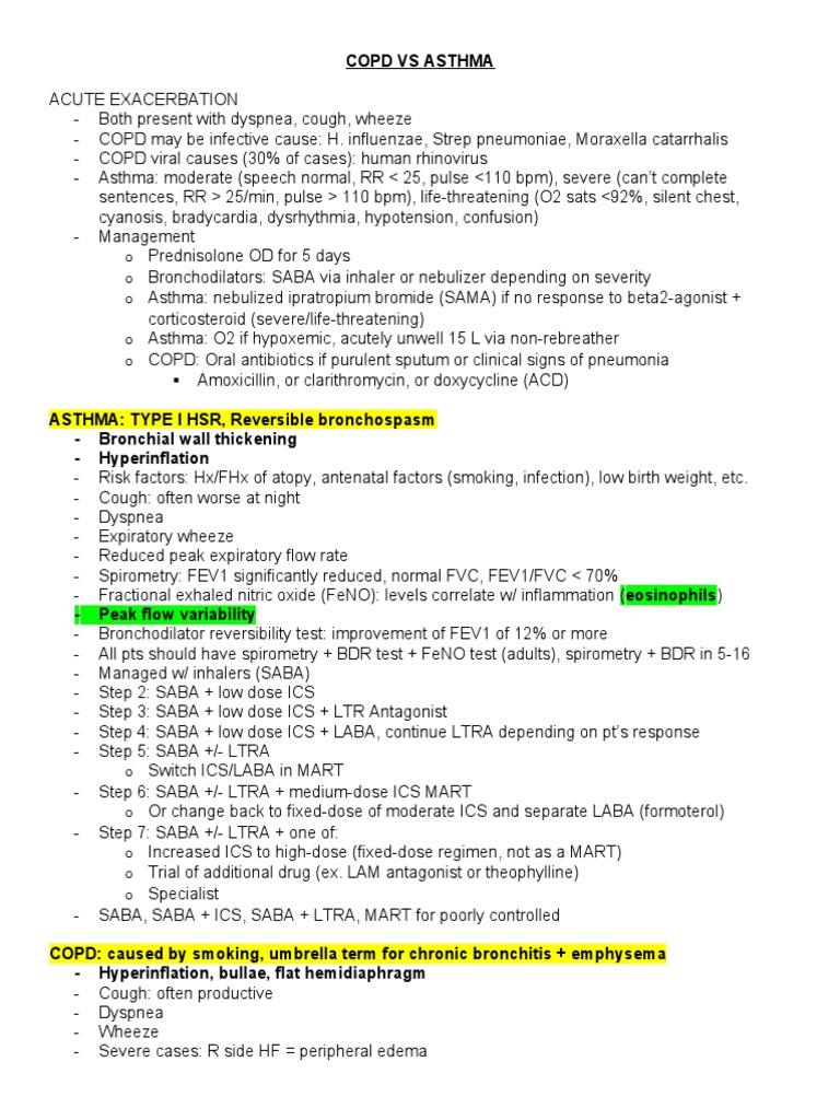 Copd VS Asthma | PDF | Asthma | Chronic Obstructive Pulmonary Disease